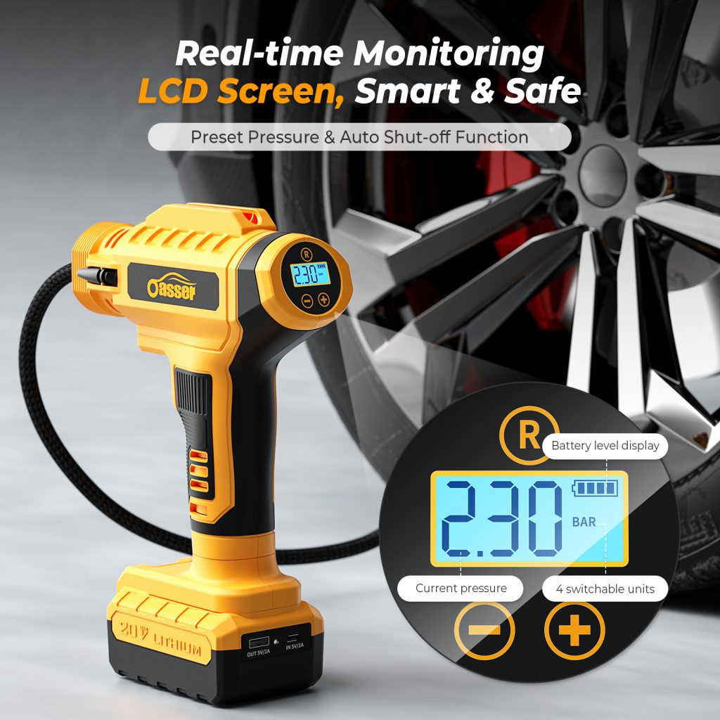 Oasser Air Compressor Tire Inflator Portable 20V Cordless Tire Pump for ...