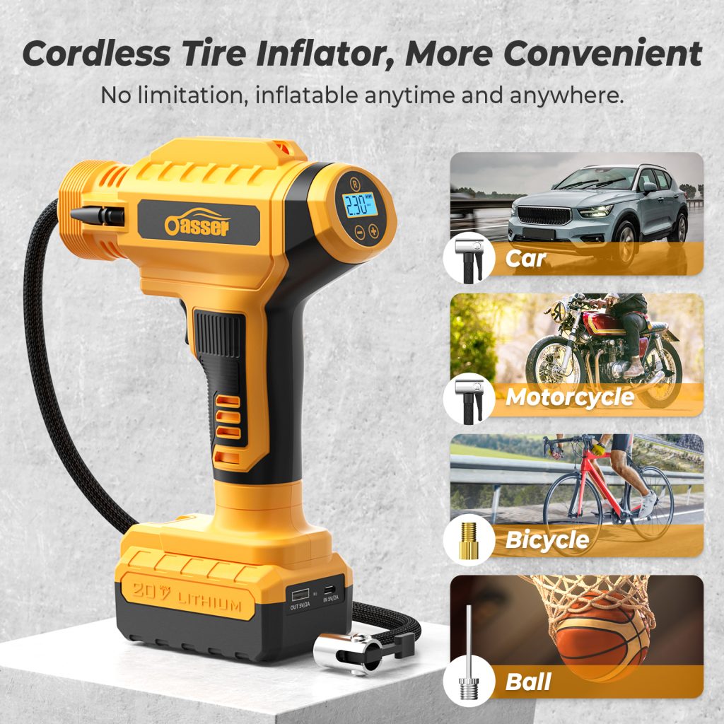 Oasser Air Compressor Tire Inflator Portable 20V Cordless Tire Pump for ...