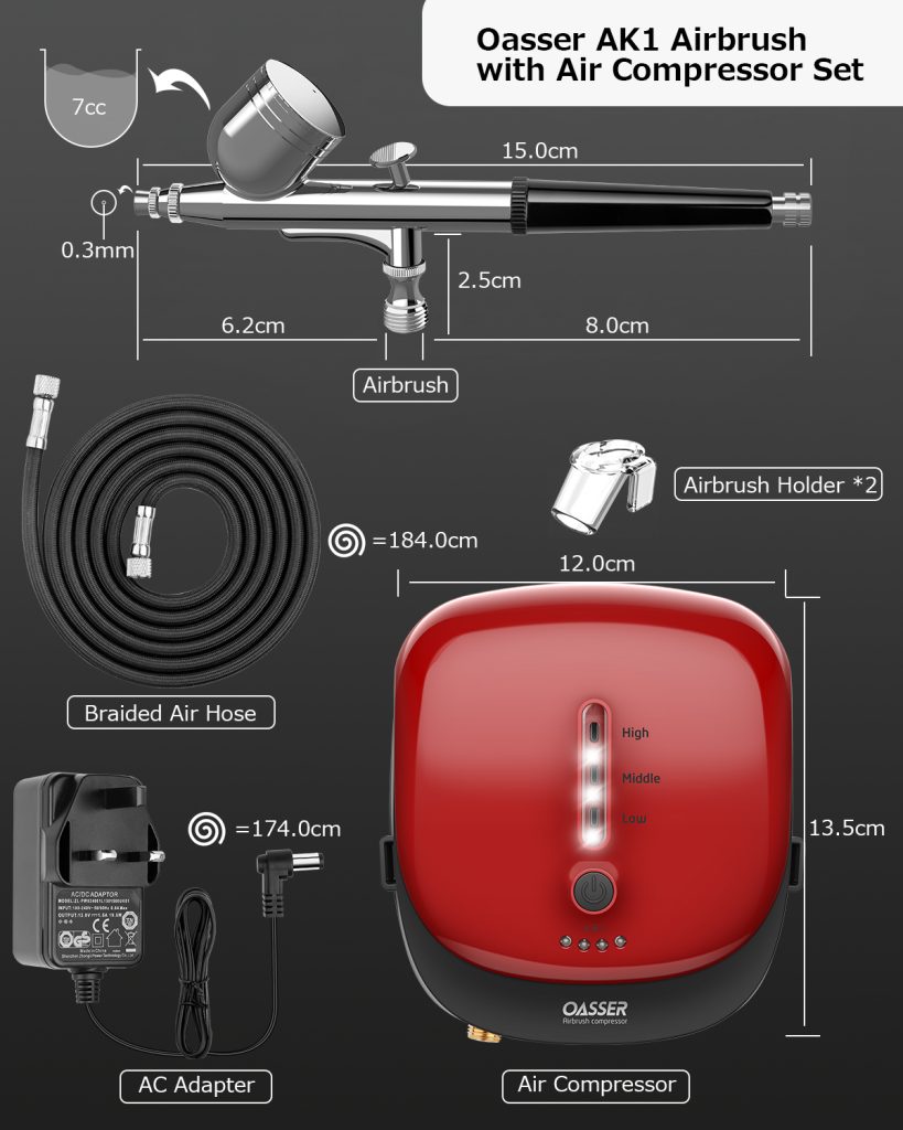 Oasser Airbrush Compressor Kit, Dual Action Airbrush Suit with Rechargeable 1000mAh Lithium ...