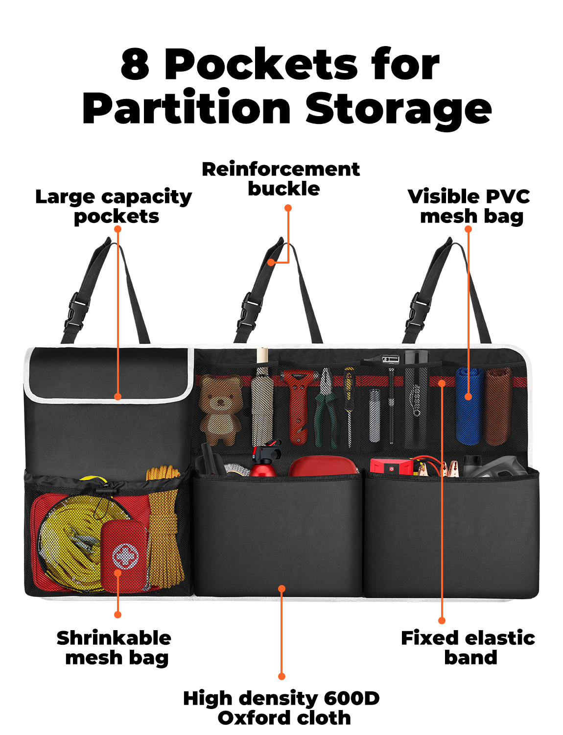 Oasser Car Boot Organiser, Car Boot Organiser Storage with 8 Different ...