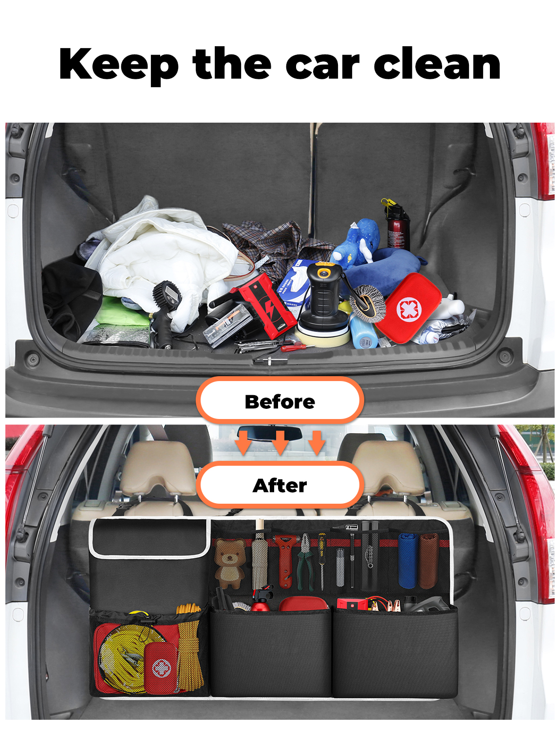 Oasser Car Boot Organiser, Car Boot Organiser Storage with 8 Different ...